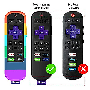 3 Pack Case for TCL Roku TV Steaming Stick 3600R Remote,Silicone Cover Roku Voice/Express/Premiere Remote Controller Skin Protective Universal Replacement Sleeve Protector-Glow Blue,Glow Green,Rainbow