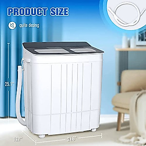 Bonusall Portable Washing Machine Compact 17.6 lbs, Mini 2IN1 Washer and Spin Dryer Combo with Built-in Gravity Drain, Small Twin Tub Washing Machine for Apartment Dorms RV, Grey