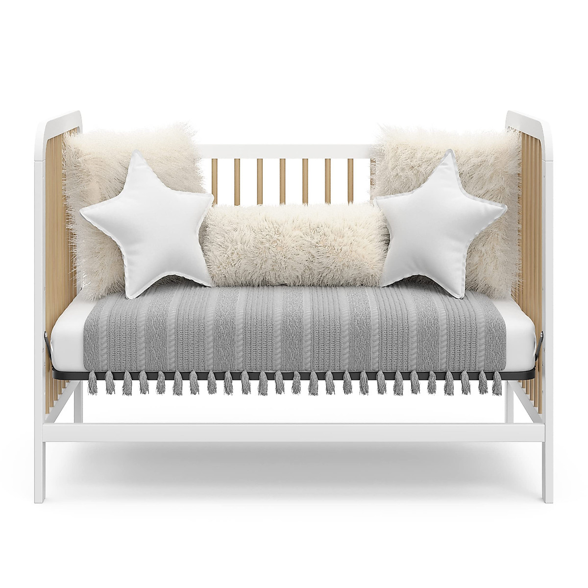 Storkcraft Pasadena 3-in-1 Convertible Crib (White with Driftwood) – GREENGUARD Gold Certified, Converts to Daybed and Toddler Bed, Fits Standard Full-Size Crib Mattress, Adjustable Mattress Height