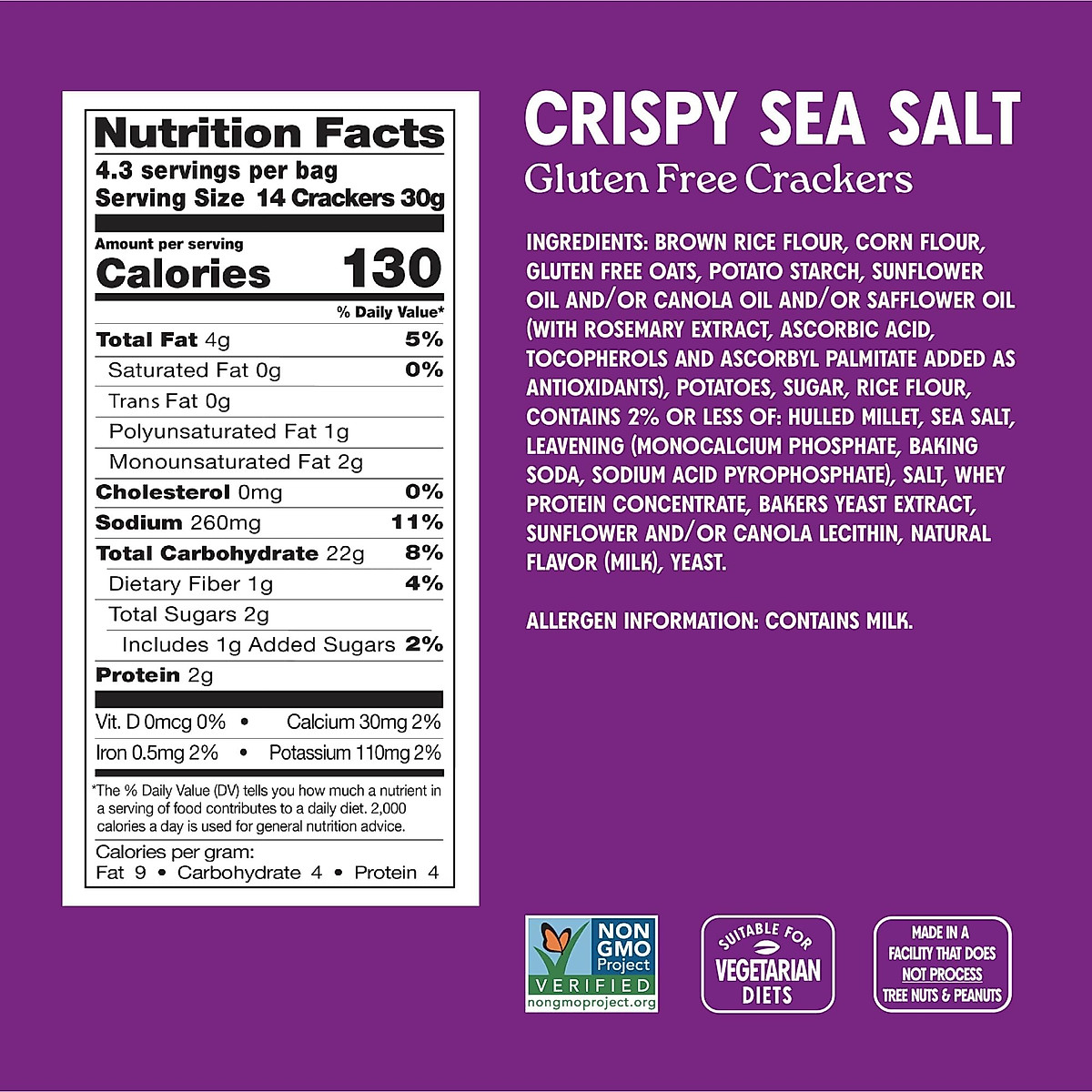 Milton’s Gluten Free Crackers, Crispy Sea Salt - Non-GMO Project Verified, Kosher, Certified Gluten Free Snack, 5 Grains In Every Bite - 20 Oz