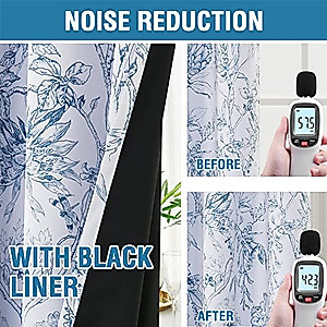 H.VERSAILTEX 100% Blackout Curtains for Bedroom Camellia Floral Blackout Curtains 84 Inches Long Light Blocking Window Treatment Curtains with Black Liner Grommet Thermal Drapes, 2 Panels, Stone Blue