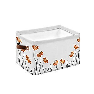 Flowers Cube Storage Baskets for Organizing Waterproof Storage Bins with Handles Decorative Storage Basket for Shelves Clothes Toy Closet Organizers, Orange Artistic Flower Plant