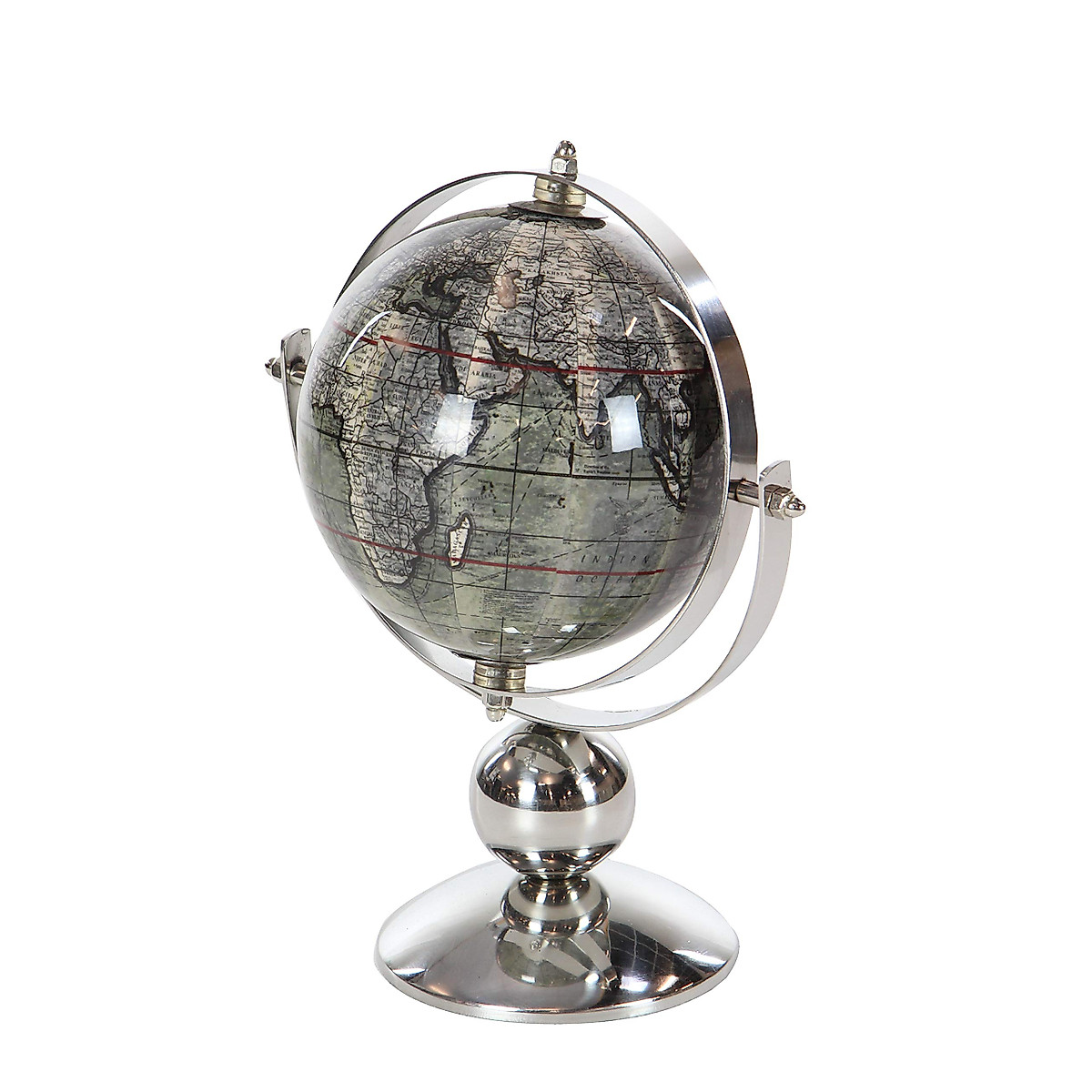Deco 79 43487 Stainless Steel and PVC Decorative Globe, 8"L x 5"W x 10"H, Silver