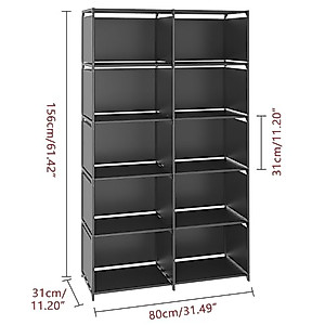 ACCSTORE Cube Storage, Double Row 6-Layer Cubes Closet Storage Shelf, DIY Wall Cabinet Bookshelf Plastic Square Storage Rack, Suitable for Bedroom, Living Room, Office, Kitchen, Warehouse (Black)