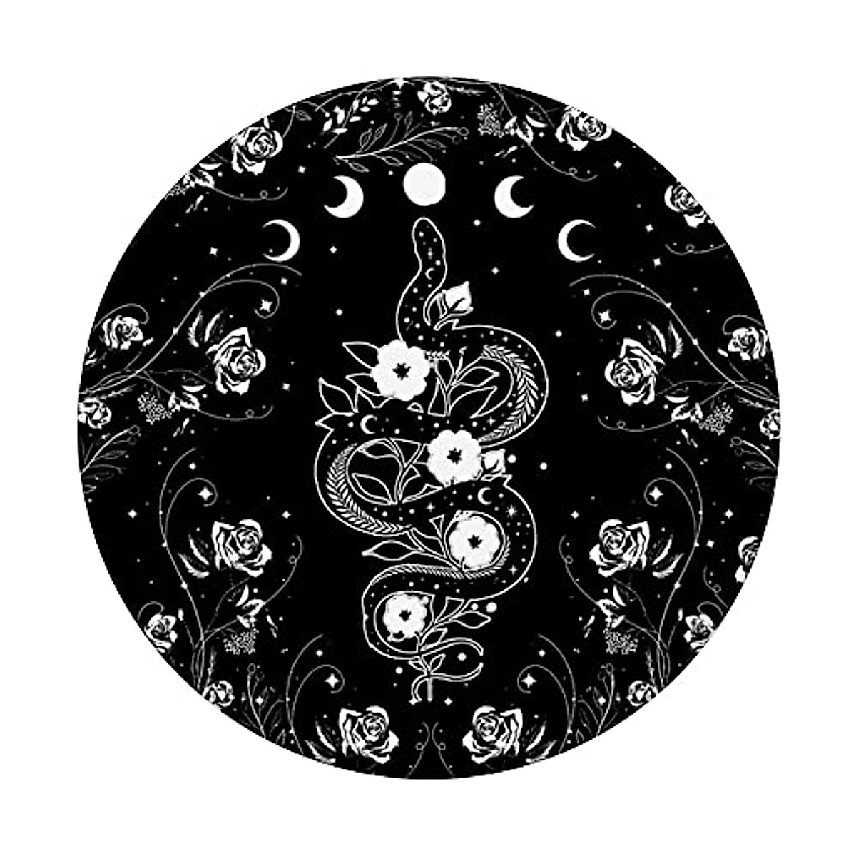 Witchy Snake Vertical Floral Moon Phase Black And White PopSockets Swappable PopGrip