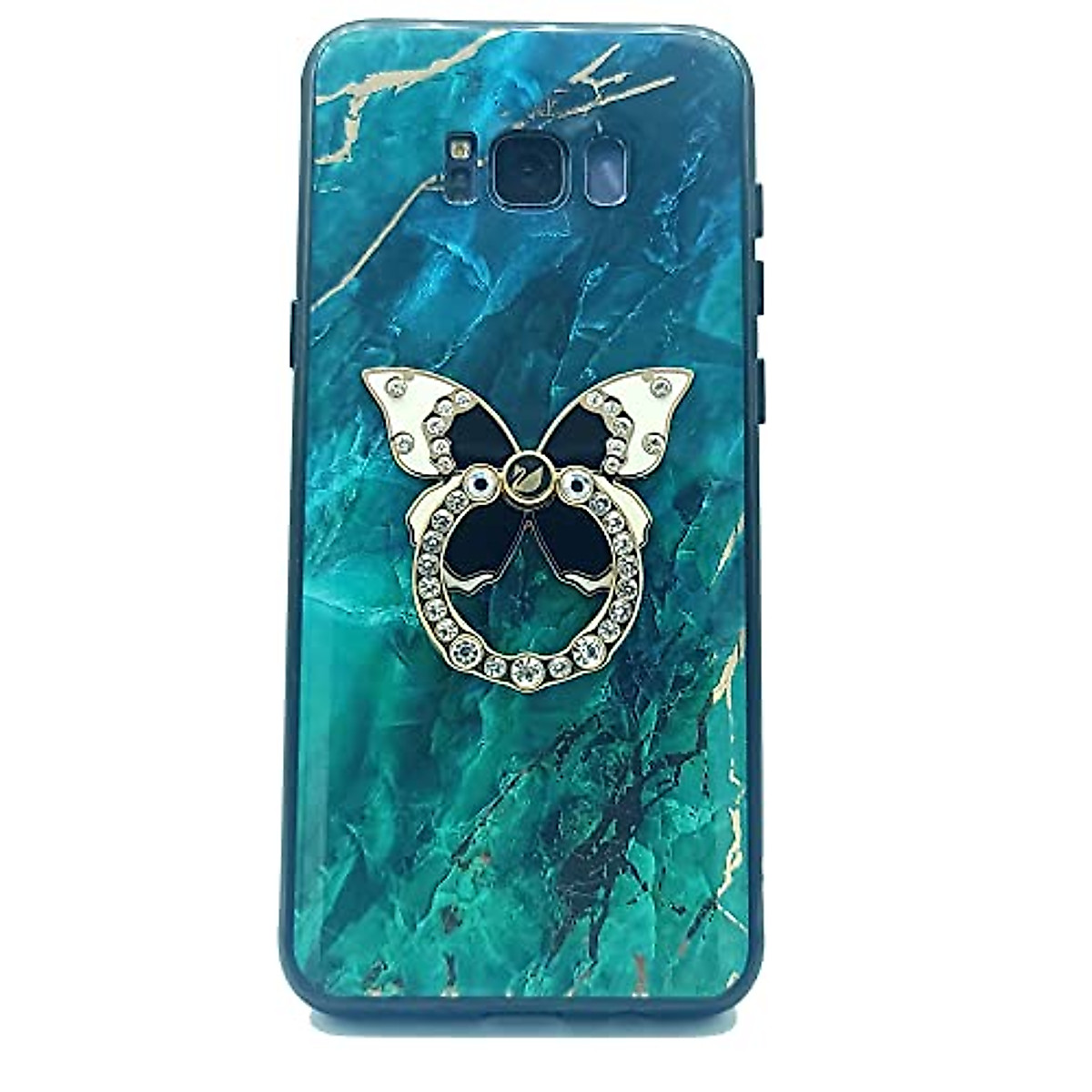 Butterfly Shaped Cell Phone Ring Holder, 360° Rotation Collapsible Grip Compatible with All Apple and Android Devices (Black/Purple)