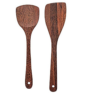Wooden Spatulas for cooking - Set of 2 12.8 Inch 12 Inch Versatile Utensils, Wooden Spoons, Anti Scratch Non Stick Cookware, Eco Friendly, MyFurtive Wooden Wok Spatula Turner For Cooking