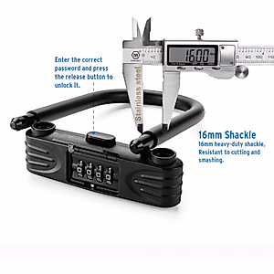KENRONE Heavy Duty U Lock, 4 Digit Combination Password Bicycle Lock with U-Lock Shackle, Waterproof, No Key, Bike U Lock for Home, School, Travel