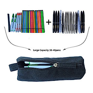 Enyuwlcm Heavy Canvas Stationery Simple Small Pencil Case and Durable Black Pencil Pouch Bag with Handmade Zipper Set of 2