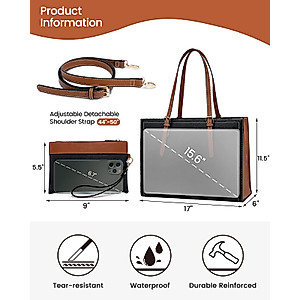 LOVEVOOK Laptop Tote Bag for Women, 15.6 inch Computer Tote Work Bag Purse, Large Waterproof Leather Professional Briefcase for Office, Work Travel