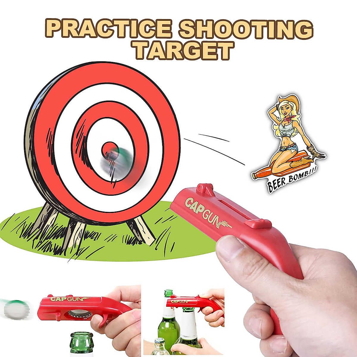 Beer Bottle Opener, DOPI Cap Gun Bottle Opener, Creative Funny Launcher Shooter Beer Cap Bottle Opener Funny Shoots for Drinking Game Family Party Bar Outdoor Barbecue (2 Grey)