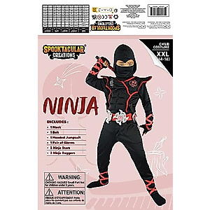 Spooktacular Creations Halloween Ninja Costume, Black Ninja Costume Kids, Ninja Accessories Costume Set, Ninja Suit, Halloween Costumes for Boys DressUp and RolePaly Party (Small (5-7 yrs))