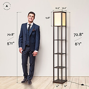 ATAMIN Alvin - 72" Dimmable LED Floor Lamp with Shelves, 3-Way Switching LED Shelf Floor Lamp, Modern LED Standing Lamp for Living Room and Bedroom, Brown