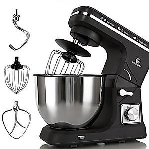 MURENKING Stand Mixer 5.3-Quart 500W,6+P Speed Tilt-Head Kitchen Electric Food Mixers Home Baking Dough Machine with Stainless Steel Bowl,Dough Hooks, Whisk, Beater, Pouring Shield (Black)