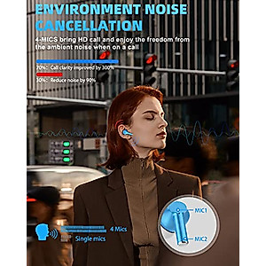 Wireless Earbuds Bluetooth 5.3 Headphones 30H Playback Clear Call Ear Buds Built-in 4-Mic ENC Noise Cancelling Bluetooth Earphones USB-C Charging Waterproof in-Ear Stereo Headphones for iPhone Android