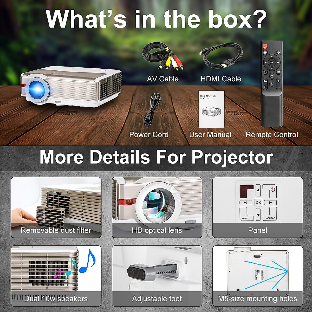 Full HD 1080P Smart Projector with Wifi Bluetooth, 9000Lumens LED Halloween Movie Projectors for Outdoor Use Home Theater Wireless Cast for Android iOS Phone Gaming Projector