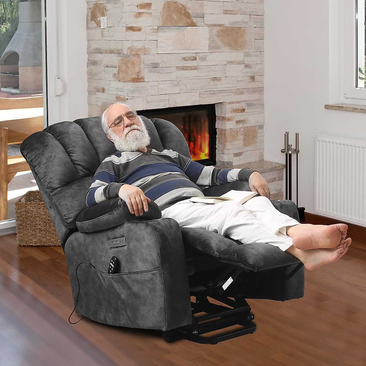 DURASPACE Power Lift Recliner Electric Lift Massage Recliner Chairs with Heat, Large Shell Velvet Backrest Lift Chair Recliners for Elderly, Seniors (Gray)