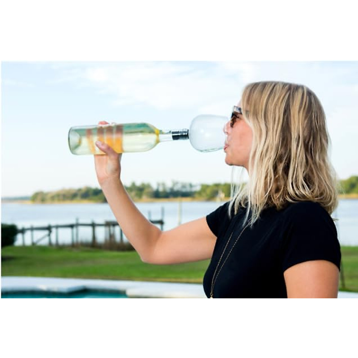 Guzzle Buddy 2GO Unbreakable Tritan Plastic Wine Bottle Glass, It Turns Your Bottle Into Your Glass, Real Women