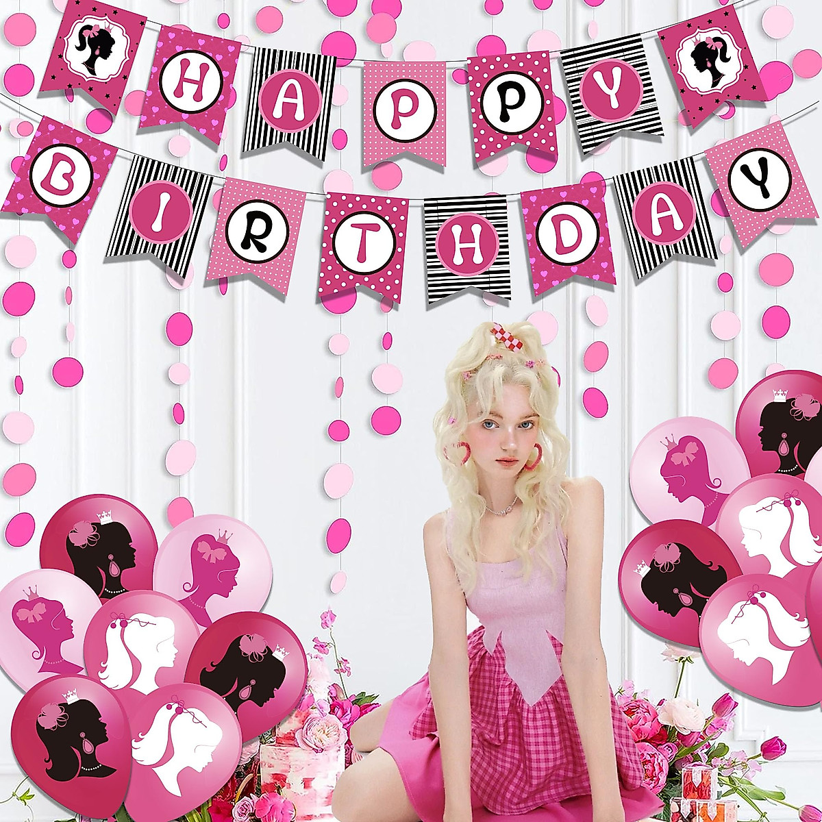 Hot Pink Girl Party Decorations Suitable for Birthday Party Decoration, Birthday Party Supplies Suitable for Hot Pink Girl Party Theme Include Balloons (BB Birthday Decoration)