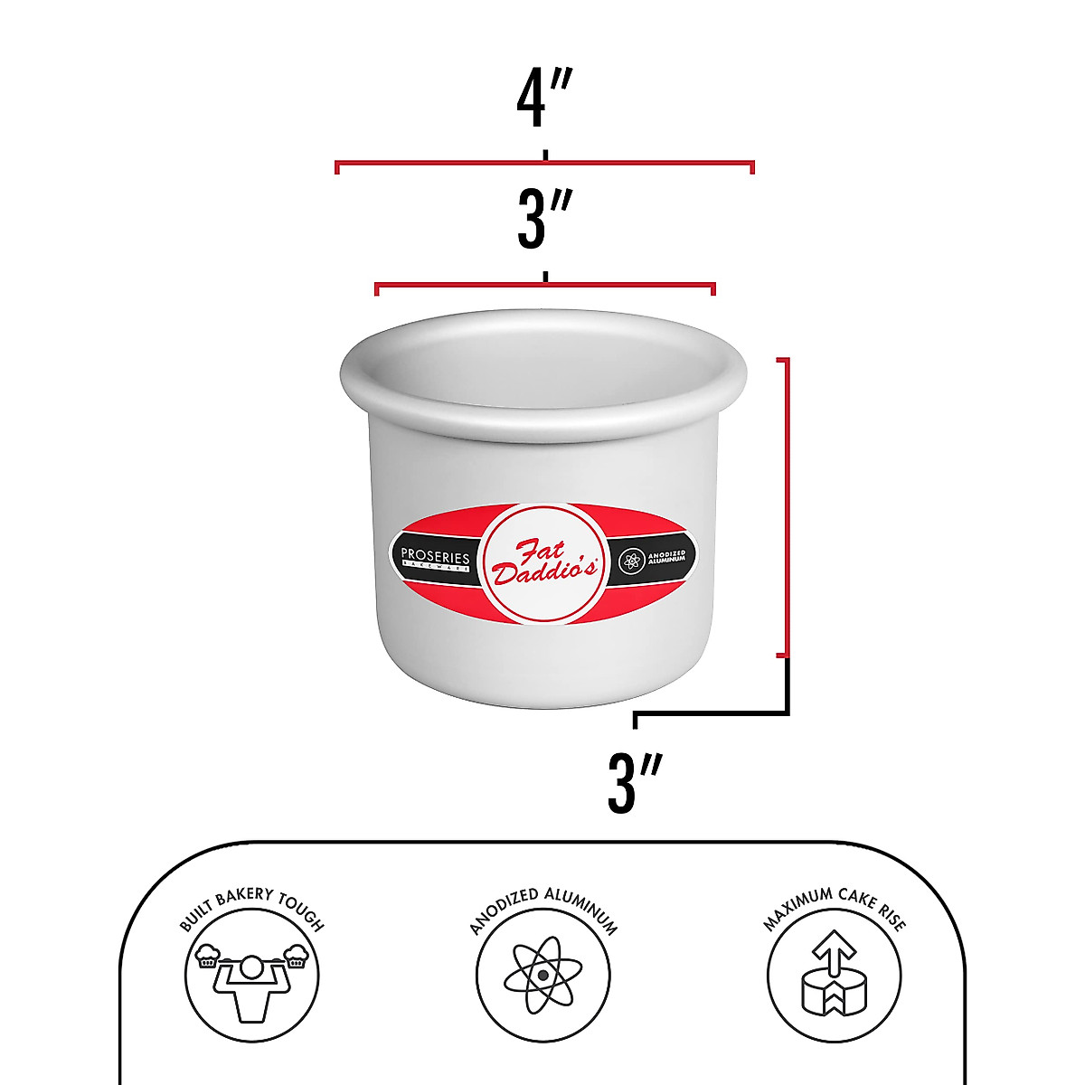 Fat Daddio's Round Cake Pan, 3 x 3 Inch, Silver