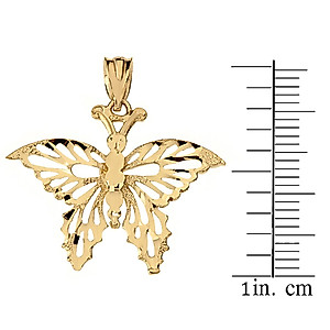 Solid 10k Gold Combination Filigree & Sparkling Cut Butterfly Pendant