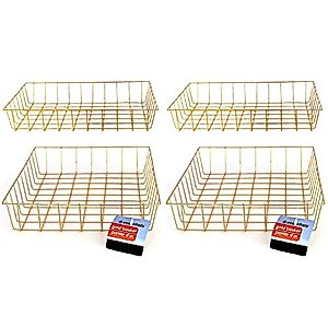 Gold Iron Wire Baskets and Trays, Round and Rectangular, 4-ct Sets (Tray)