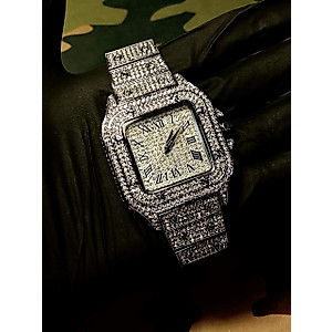 Luxury CZ Diamond Iced Bracelet Watch - Roman Numeric Square Dial - Custom Fit, Bust Down Watch For Men, Women & Hip Hop/Rapper Choice - Mens Jewelry