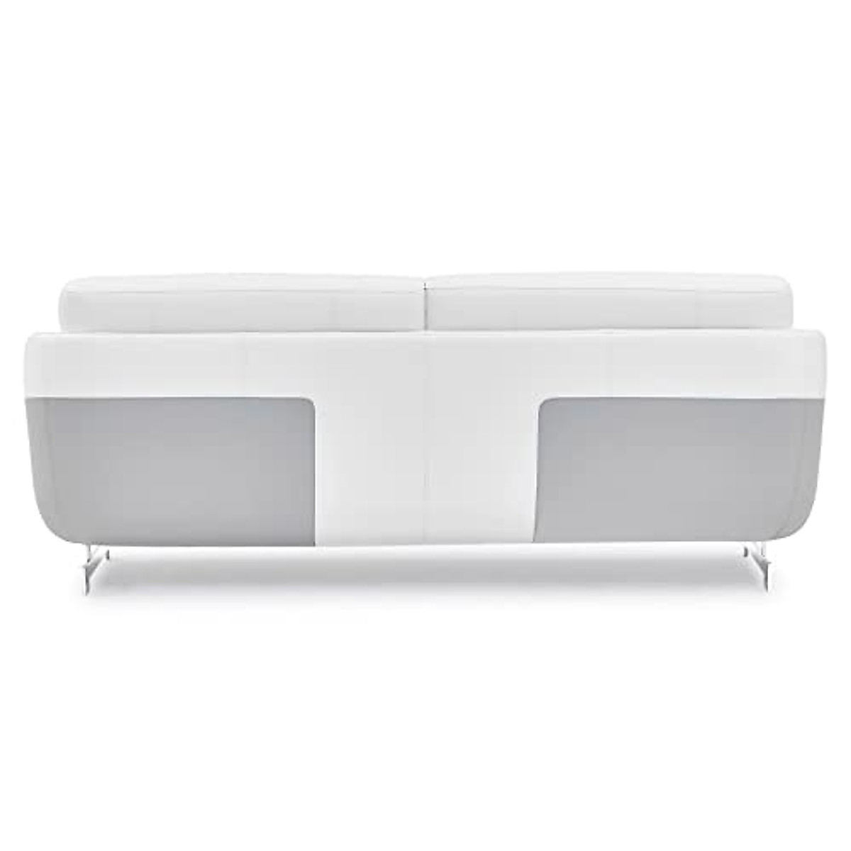 Zuri Furniture Modern Armondo Sofa in Two Tone White Microfiber Leather and Grey Accent