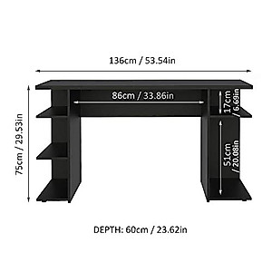 Madesa Gaming Computer Desk with 5 Shelves, Cable Management and Large Monitor Stand, Wood, 24" D x 53" W x 29" H - Black