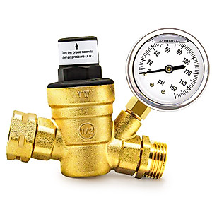 Twinkle Star RV Water Pressure Regulator Valve with Gauge and Inlet Screened Filter for Camper Travel Trailer