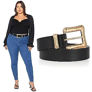 JASGOOD Plus Size Women's Leather Belt for Jeans Pants, Fashion Ladies Waist Belt with Gold Buckle