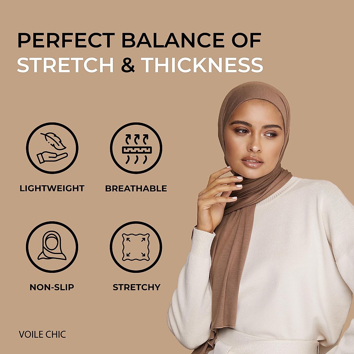 VOILE CHIC Premium Jersey Hijab Scarf For Women - Islamic Head Scarf Wrap Hijabs (Taupe)