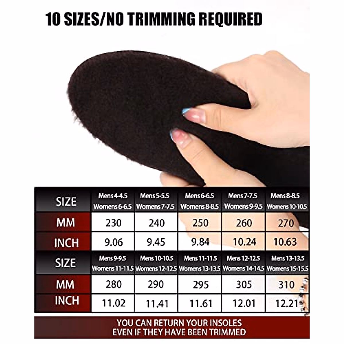 Walkomfy Warm Wool Insoles Winter Thick Outdoor Wool Shoe Inserts, Warm Work Boot Shoe Insoles Arch Support Orthotics Plantar Fasciitis Insoles for Women and Men