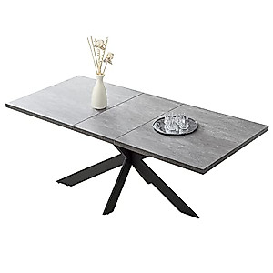 ZckyCine 6-8 People Modern Dining Table Rectangular Kitchen Dining Table Space-Saving Expandable Dining Table Metal Frame