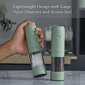 Electric Salt and Pepper Grinder Set, USB Rechargeable, Automatic Salt and Pepper Mill Grinder with Adjustable Coarseness, Electric Salt Shakers, LED Light, Refillable, Kitchen Gadgets (2 Packs, Sage)