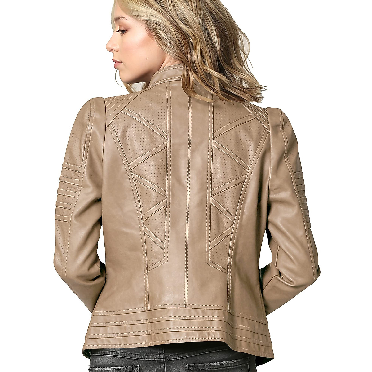 Made By Johnny MBJ WJC746 Womens Vegan Leather Motorcycle Jacket S Khaki
