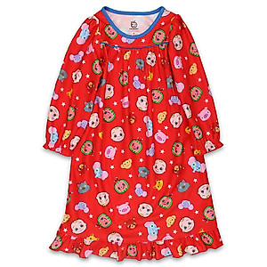 CoComelon Infant and Toddler Girls Flannel Granny Gown Nightgown Pajamas (3T, Red)
