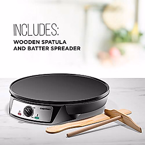 Chefman Electric Crepe Maker & Griddle, Precise Temperature Control Skillet for Perfect Brunch Blintzes, Pancakes, Eggs, Bacon, & Tortillas, 12" Nonstick Grill Pan, Includes Batter Spreader & Spatula