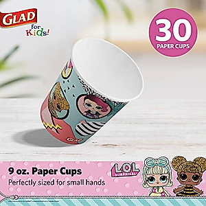 Glad for Kids LOL 80s Style Paper Cups | LOL Surprise Cups, Kids Drinking Cups | LOL 80s Style Soak Proof Paper Cups for Everyday Use | 9 oz Paper Cups 30 Ct