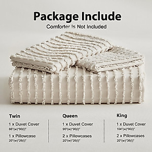 WARMDERN Boho Duvet Cover Set King Size,Khaki Striped Duvet Cover Microfiber Bedding Set,3PCS Ultra Soft Breathable Lightweight Tuft Texture Pattern Duvet Covers with Zipper Closure(Khaki,King)