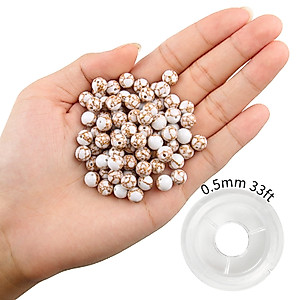 NITOPUPU 100Pcs 8mm Natural Smooth White Howlite Spun Gold Beads Round Loose Gemstone Stone Beads for Jewerly Making with Crystal Stretch Cord