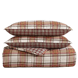 Eddie Bauer - King Duvet Cover Set, Reversible Cotton Bedding with Matching Shams, Stylish Home Decor for All Seasons (Edgewood Red, King)