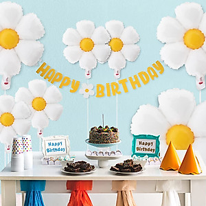 10pcs set Daisy Balloons, Shower Decoration Banners,Happy Birthday Decorations Felt Bunting for Girls Boys Birthday Party Supplies(Yellow+White)