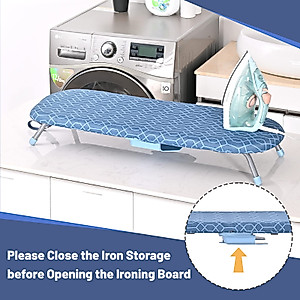 APEXCHASER Foldable Ironing Board with Iron Holder, Small Ironing Board with 2 Heat Resistant Ironing Covers, Portable Tabletop, with Non-Slip Feet for Home Travel Use