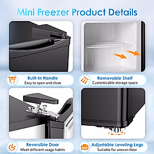 FREE VILLAGE Upright Freezer - 1.2 Cu.ft Small Upright Freezer with 5°F to -11°F, Adjustable Temperature for Singles & Small Families, Energy-Efficient, Ideal for Apartments & Dorms, Black