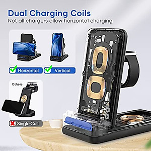 Charging Station for Multiple Devices Apple - DNTGVUP Foldable 3 in 1 Wireless Charger for iPhone 14/13/12/Pro/Plus/11/XS/XR/X/8, Charger Stand Compatible with Apple Watch S2-S7/SE and AirPods Black