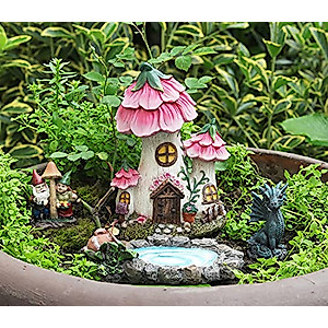 Aivanart Fairy Garden Decor Gnome House Kit, Sculptures Statues Dragon Elf Figurines Fountain Yard Decor Lawn Ornaments Outdoor Miniature Garden Accessories