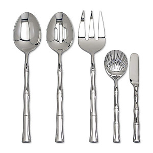 UPware 45-Piece Bamboo Shaped Flatware Set, 18/8 Stainless Steel Silverware Cutlery Set, Service for 8 with Serving Set, Mirror Polished, Dishwasher Safe (Bamboo)