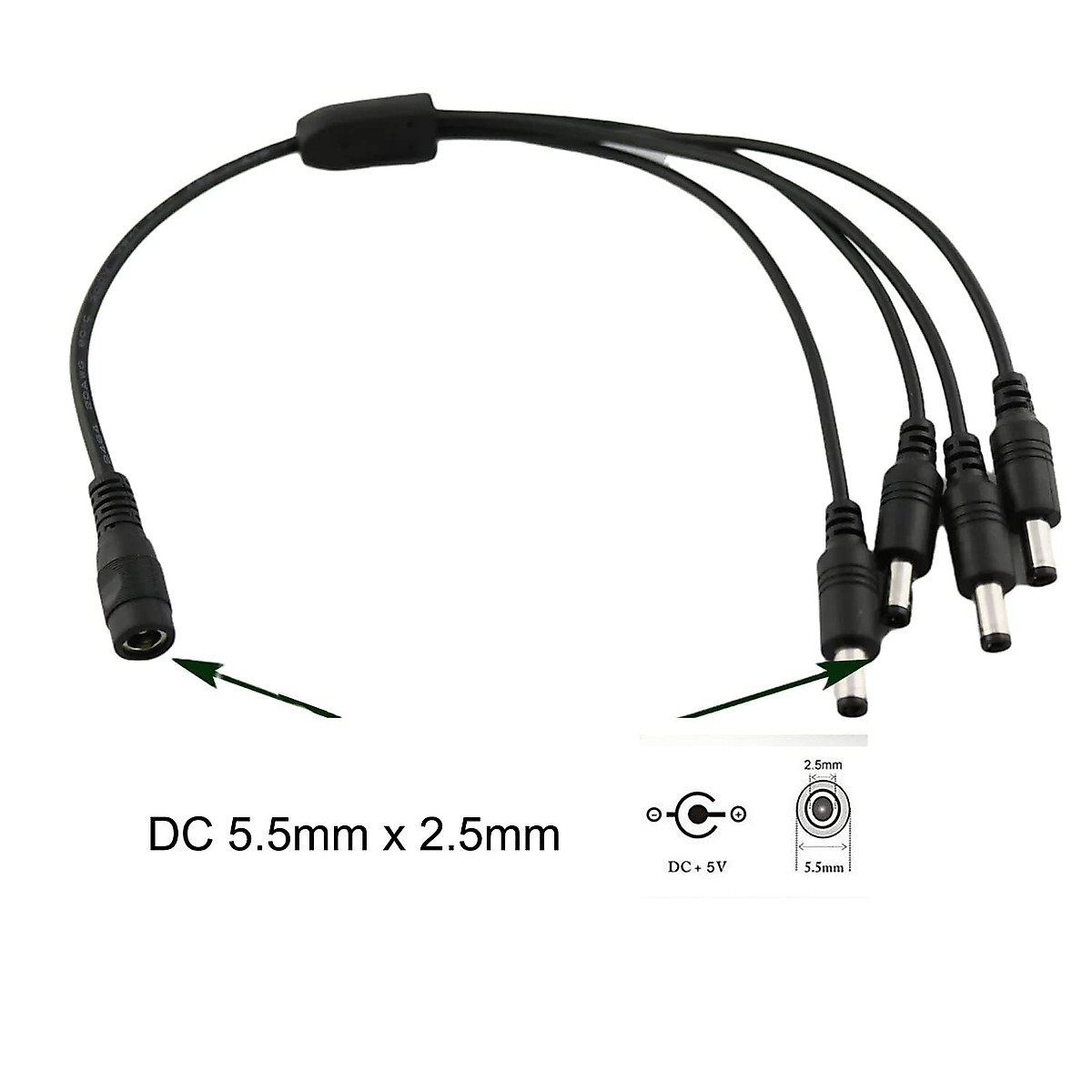 UpperFu 2pcs CCTV DC Power Splitter Cable 5.5mm x 2.5mm Female Jack to 4 Male Splitter Connector Cable 5.5mm x 2.5mm Adapter for LED Strip Surveillance Camera Security Camera