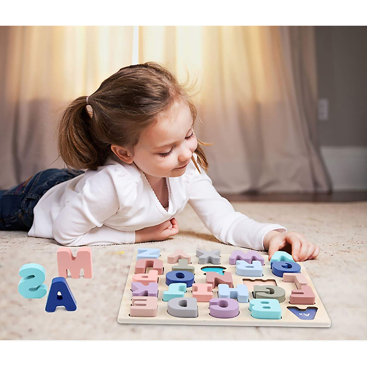 GEMEM Wooden Puzzles for Toddlers, Large Blocks Alphabet ABC 123 Letter and Number Wood Montessori Learning Board Educational Toys for Boys Girls Set of 2